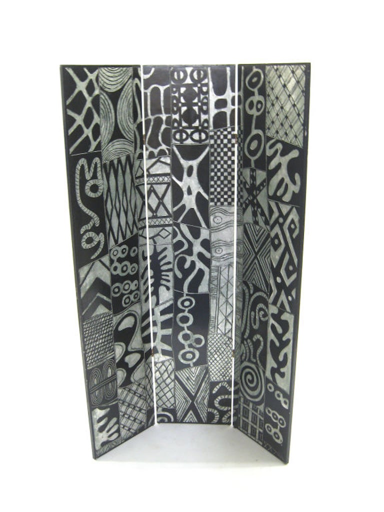 Dramatic Gilded Silver and Black Lacquer Folding Screen For Sale at ...