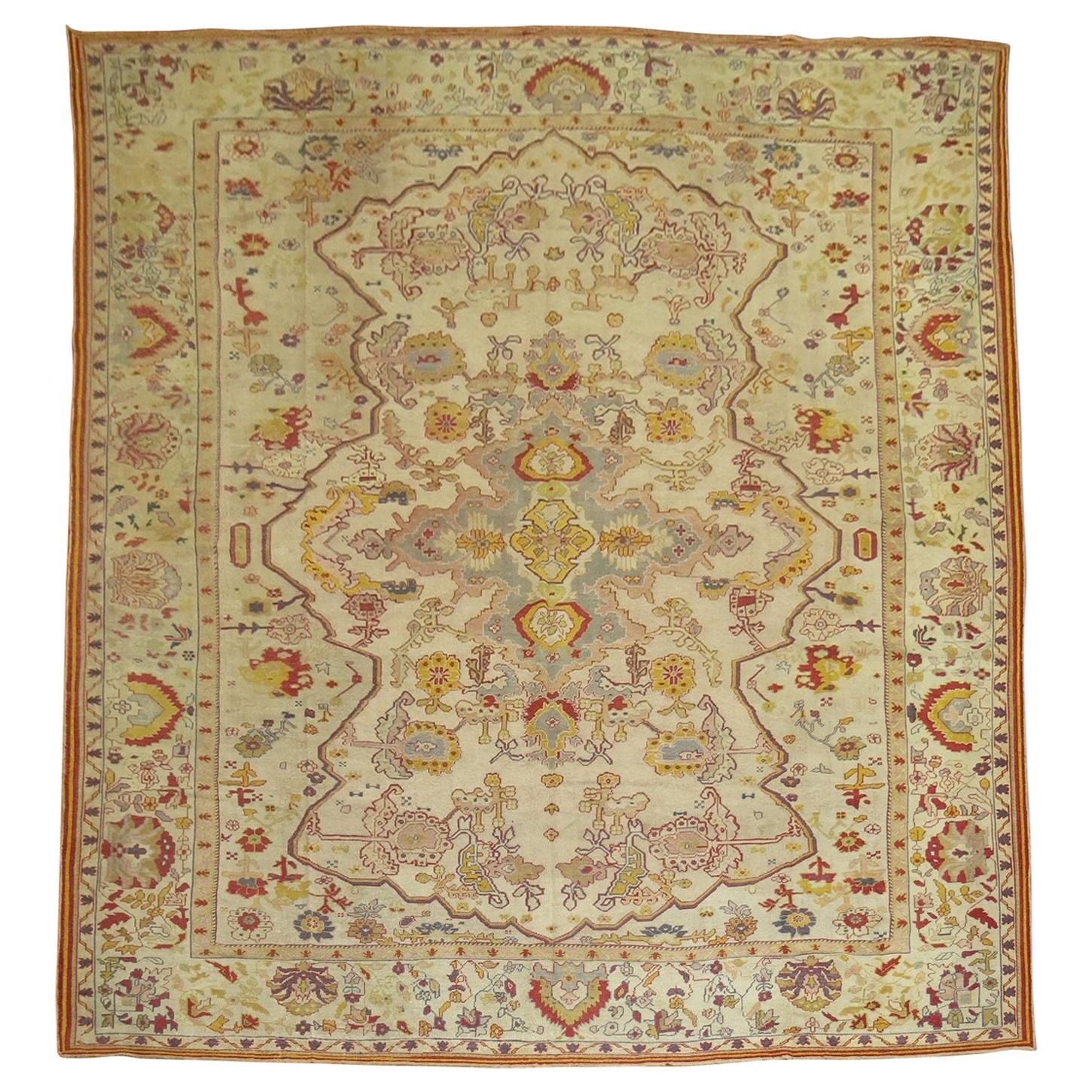 Beautiful Ivory-Ground Oushak Carpet For Sale at 1stDibs