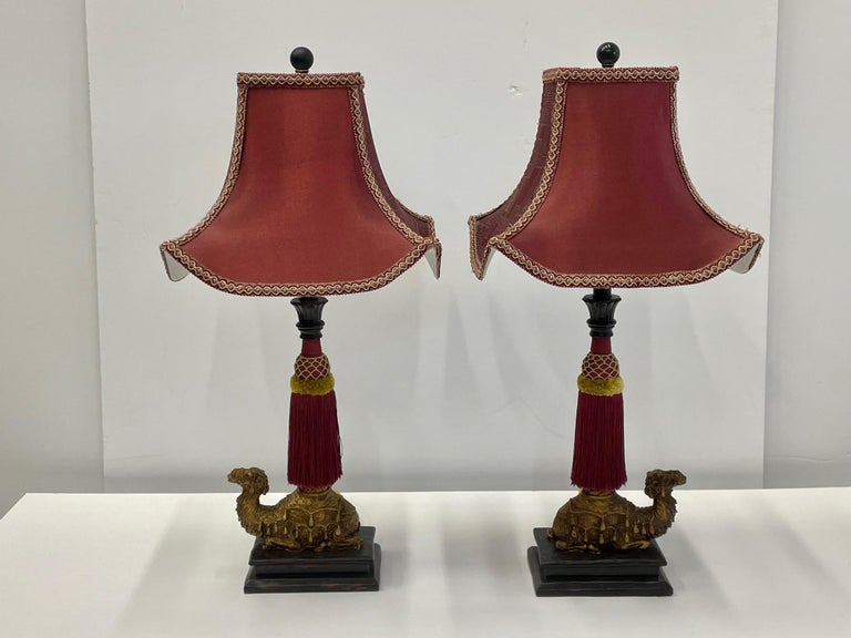 Dramatic Pair of Cast Resin Red Gold and Black Fancy Camel Lamps For ...