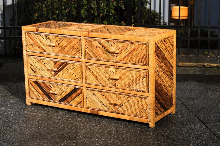 Dramatic Restored Cane and Chevron Bamboo Commode, Philippines, circa ...