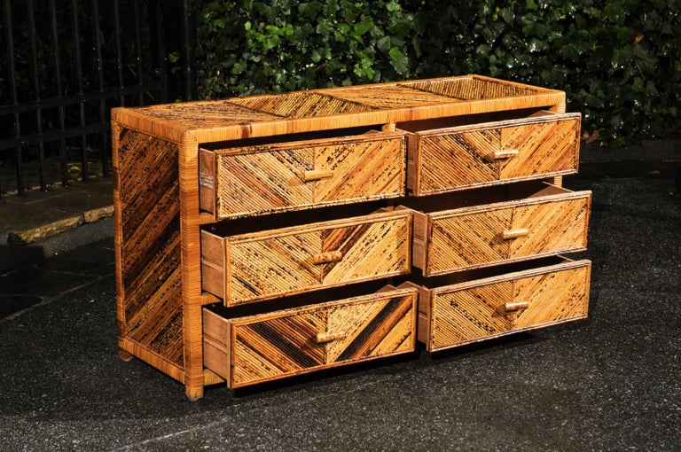 Dramatic Restored Cane and Chevron Bamboo Commode, Philippines, circa ...
