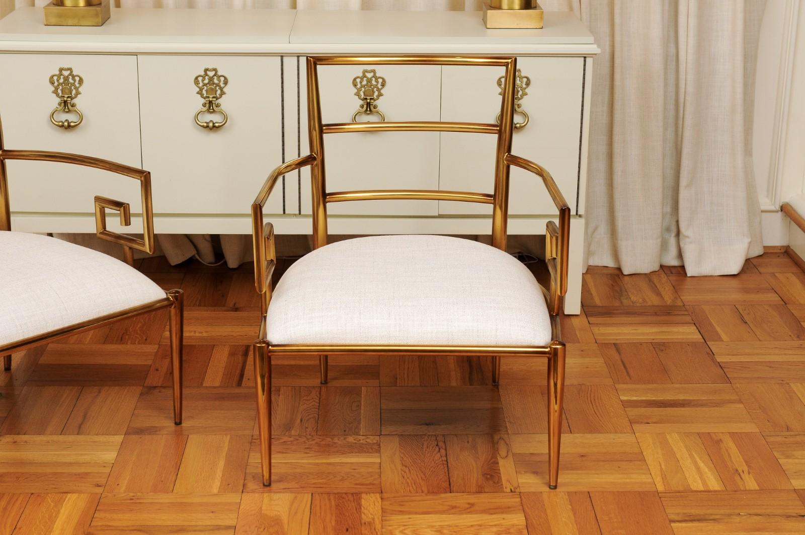 Dramatic Restored Pair of Brass Greek Key Armchairs For Sale at 1stDibs