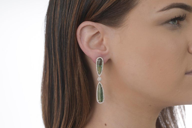 Dramatic Tourmaline and Diamond Drop Earrings at 1stDibs
