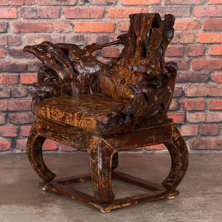 Dramatic Vintage Root Wood Chair with Live Edge at 1stDibs