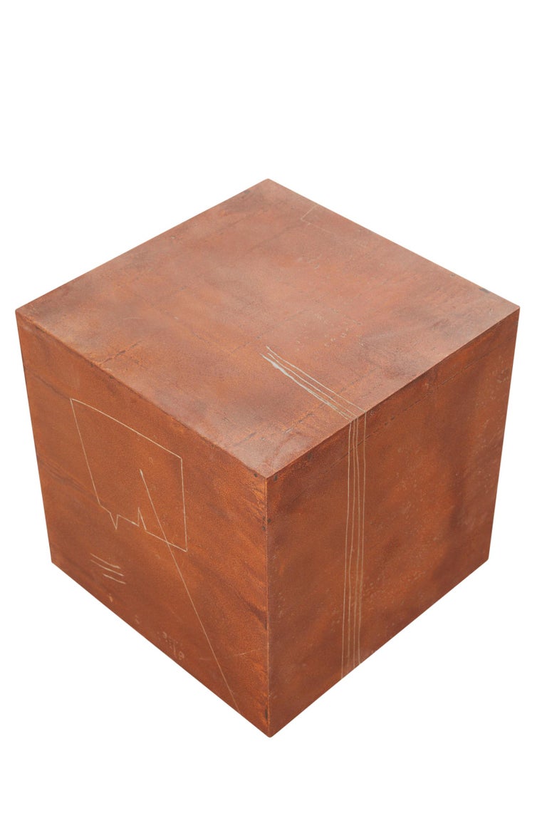 "Drawn Rusted Cube" Minimal, Rust Patina, Steel, Artists Hand Etched ...