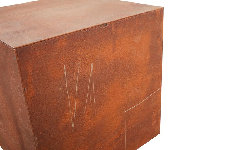 "Drawn Rusted Cube" Minimal, Rust Patina, Steel, Artists Hand Etched ...