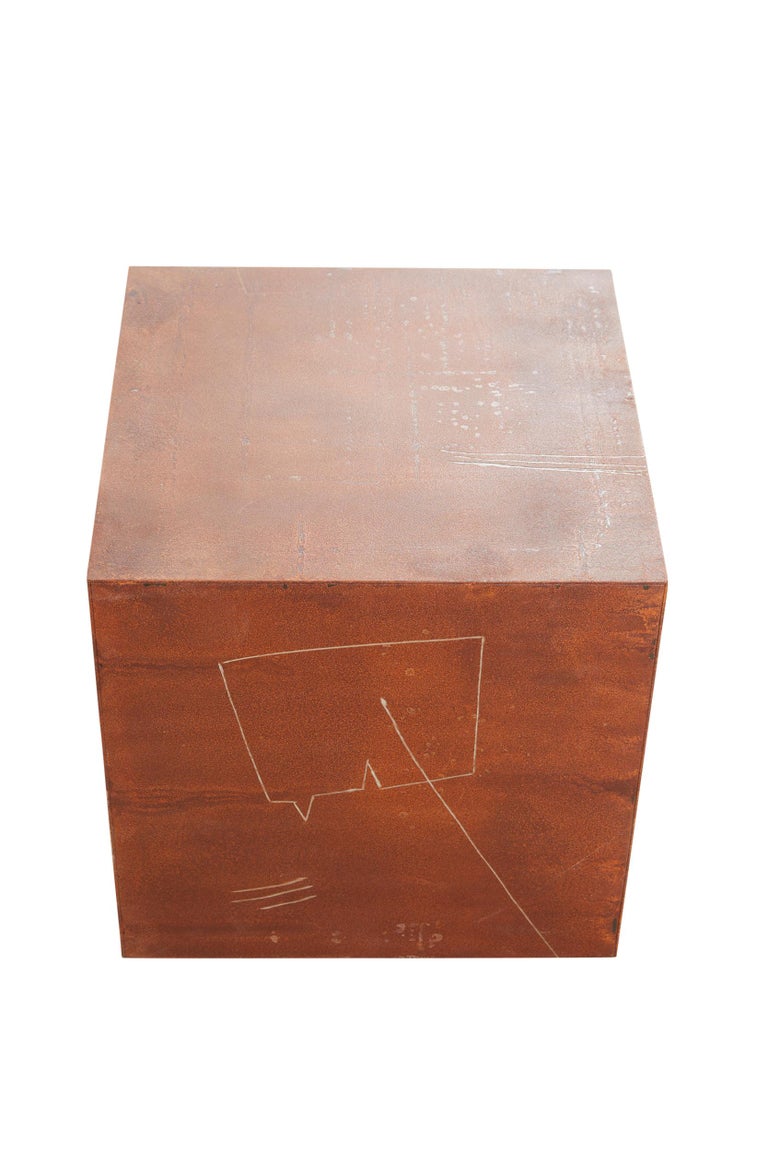 "Drawn Rusted Cube" Minimal, Rust Patina, Steel, Artists Hand Etched ...