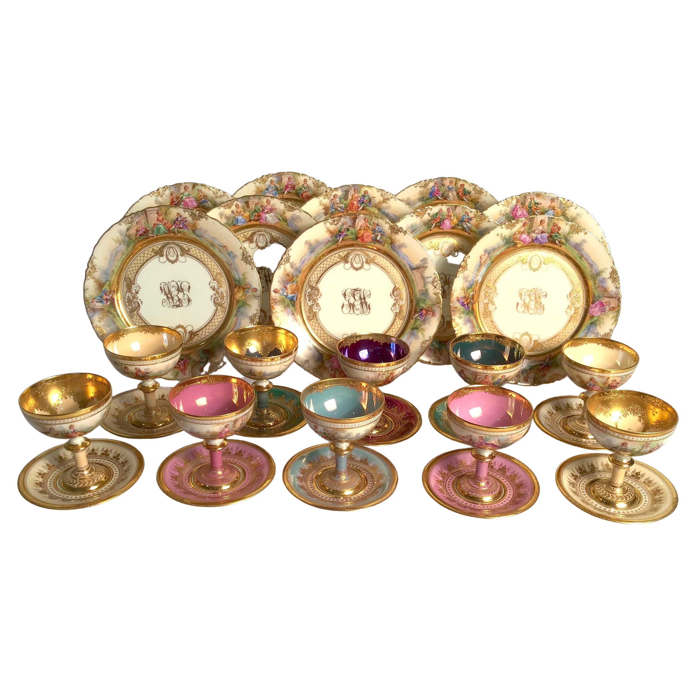 Dresden Ambrosius Lamm Footed Cups Dessert Plates Set for 10 Hand ...