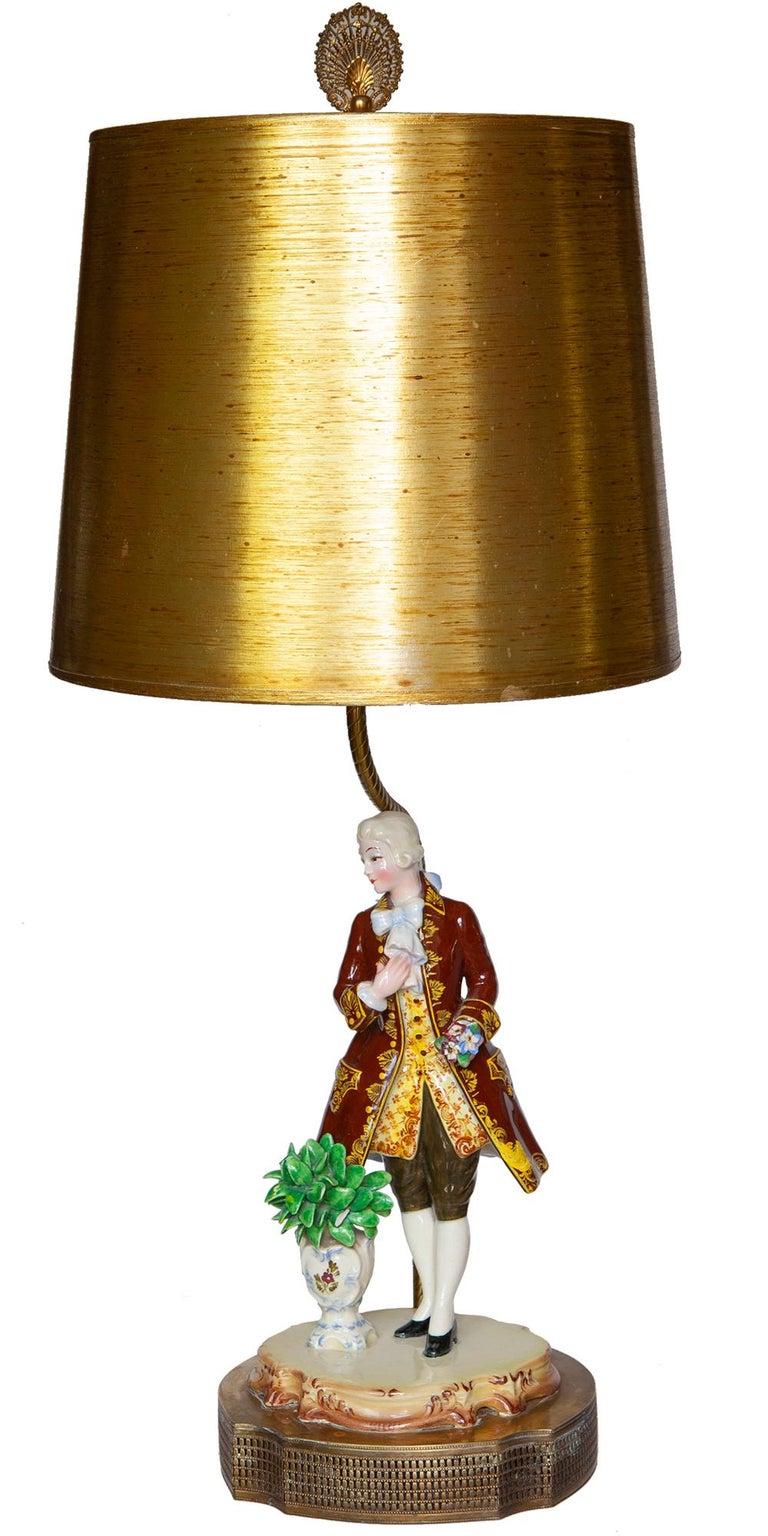 Dresden Ceramic Lamps Lovers Figurative Pair For Sale at 1stDibs