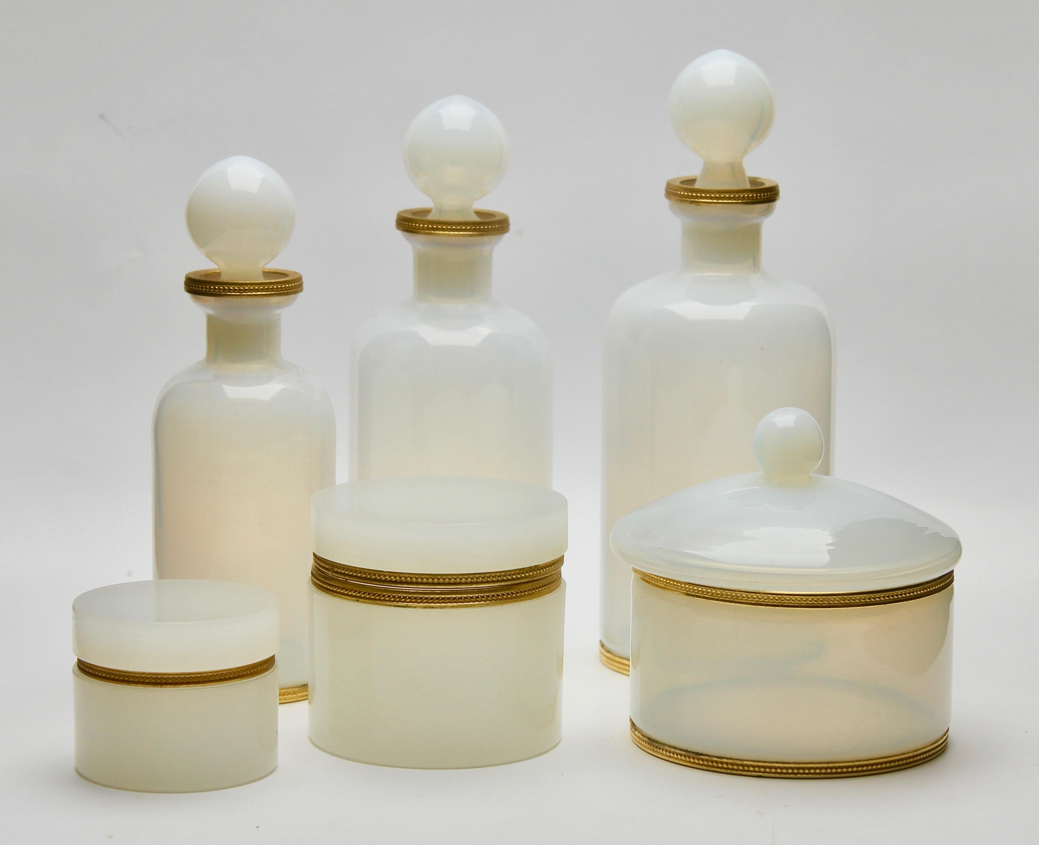 Dressing Table Set of 6 Opaline Glass with a Gold-Colored Metal Beading ...