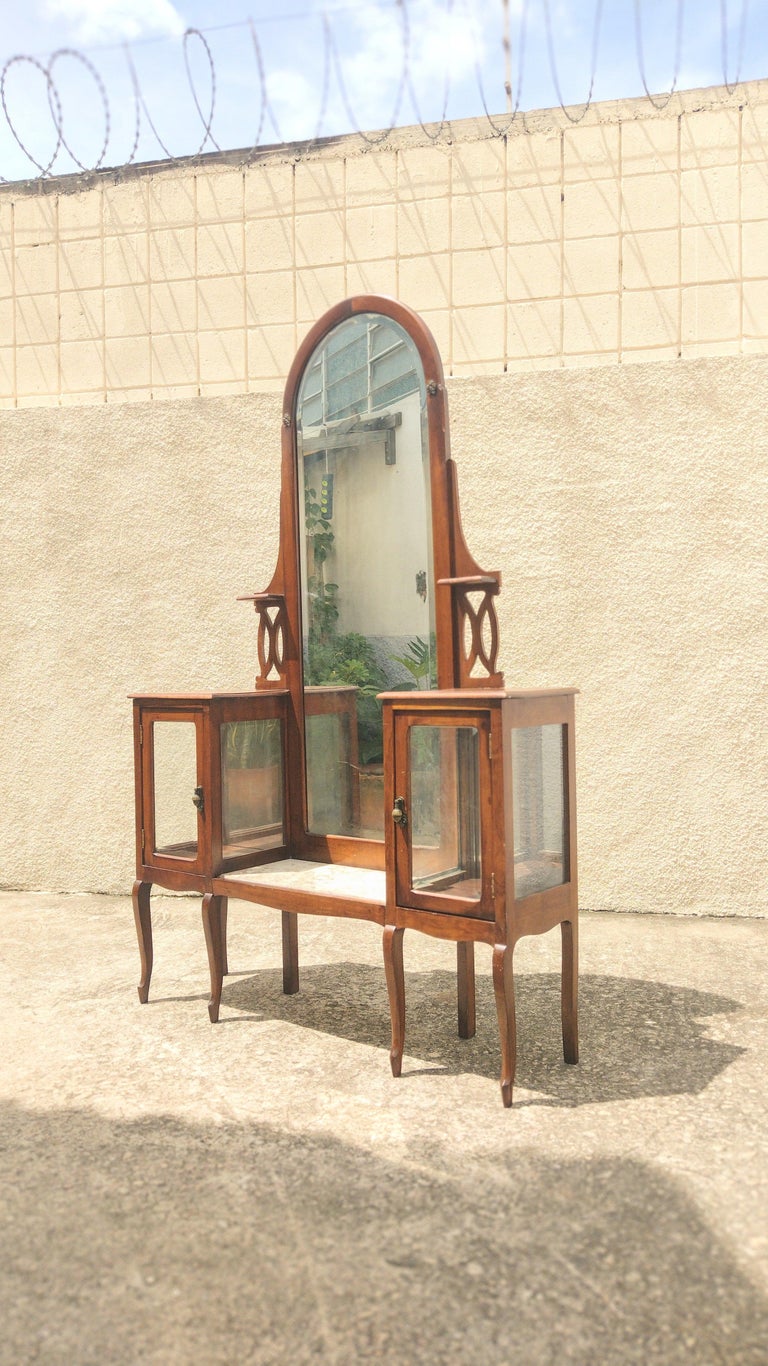 Dressing Table with Beveled Mirror in Brazilian Walnut, 40s at 1stDibs