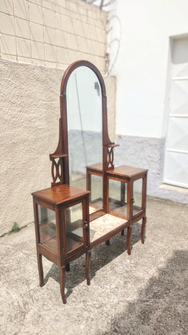 Dressing Table with Beveled Mirror in Brazilian Walnut, 40s at 1stDibs
