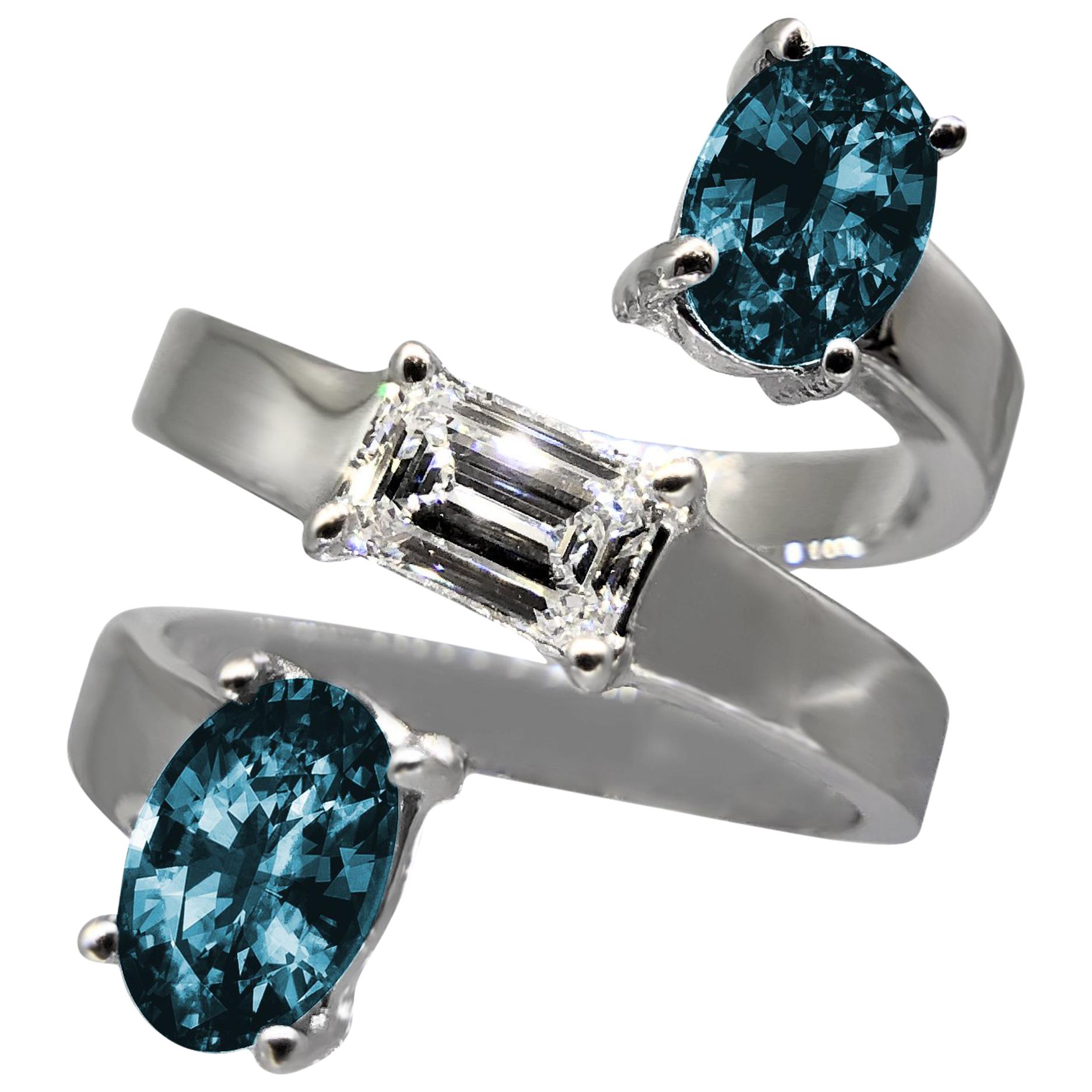 Drew Pietrafesa White Gold Diamond and London Blue Topaz Snake Ring For ...