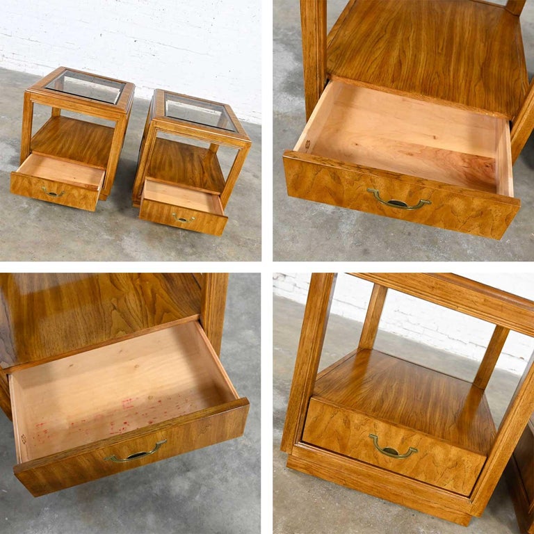 Drexel Accolade Collection II Campaign Style Wood End Tables w Glass ...