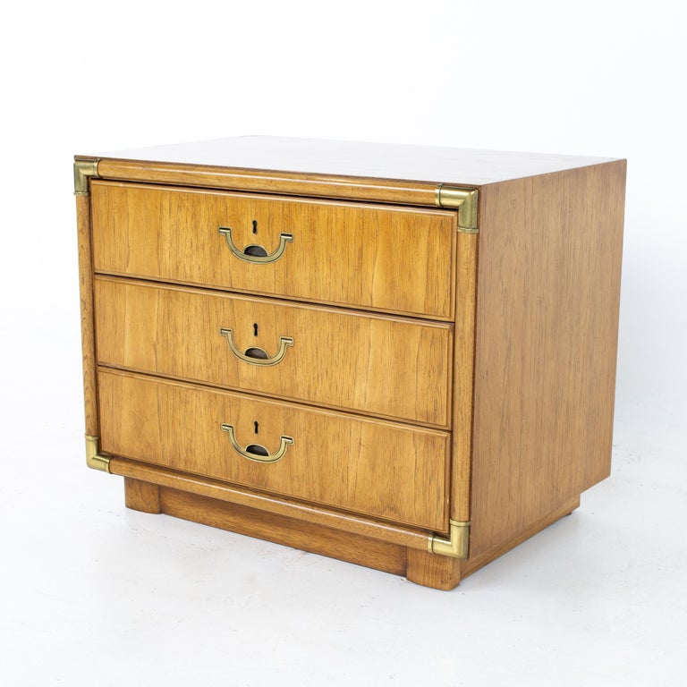 Drexel Campaign Mid Century Walnut and Brass Nightstand at 1stDibs