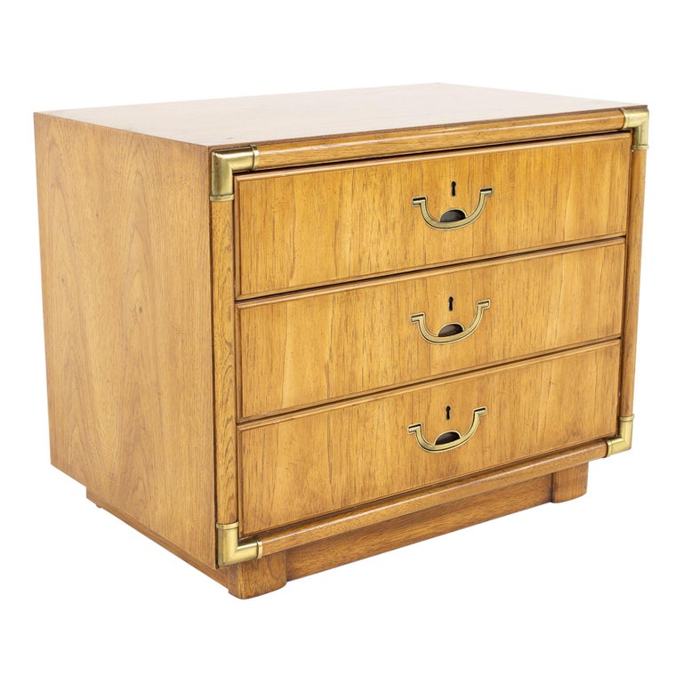 Drexel Campaign Mid Century Walnut and Brass Nightstand at 1stDibs