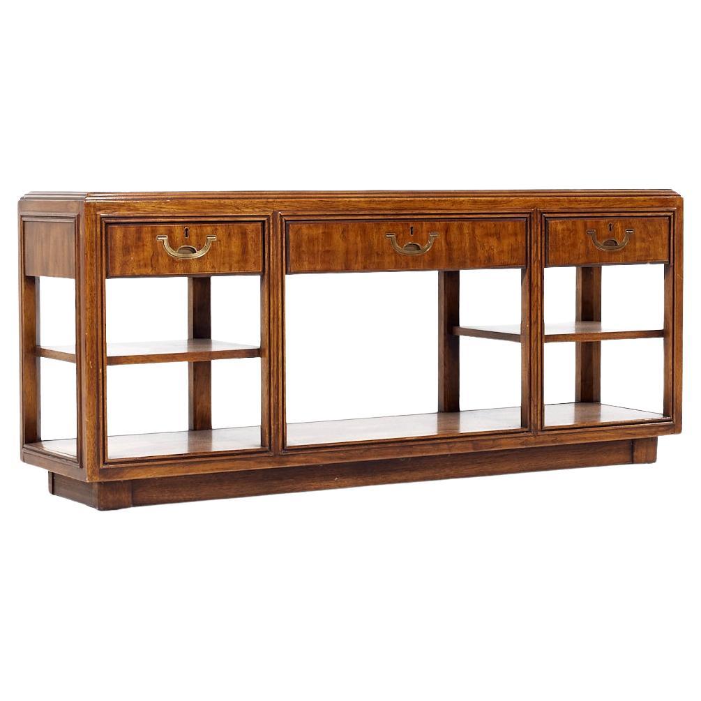 Drexel Campaign Pecan and Brass Rolling Flip Top Buffet For Sale at 1stDibs