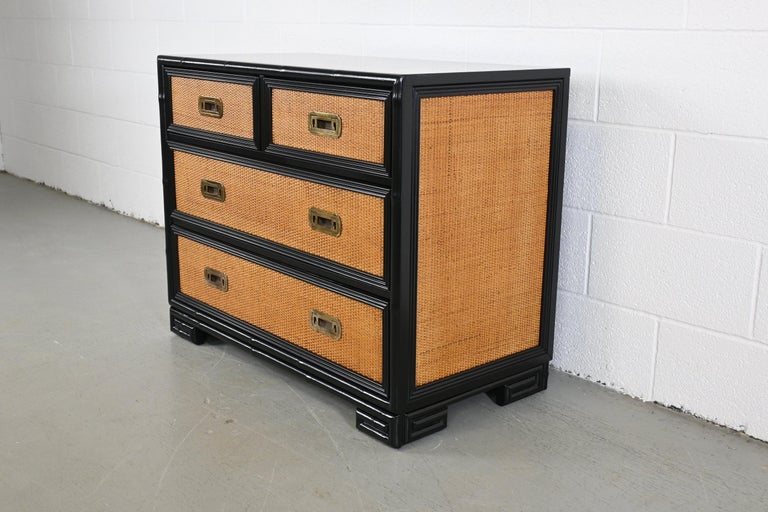 Drexel Captiva Mid-Century Modern Rattan Black Lacquered Chest of ...