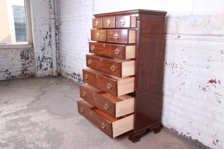 Drexel Chippendale Style 10-Drawer Solid Cherry Highboy Dresser at 1stDibs