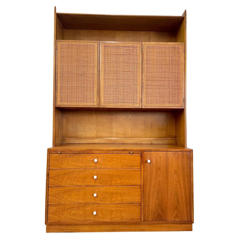 Drexel Declaration Walnut and Cane Cabinet For Sale at 1stDibs