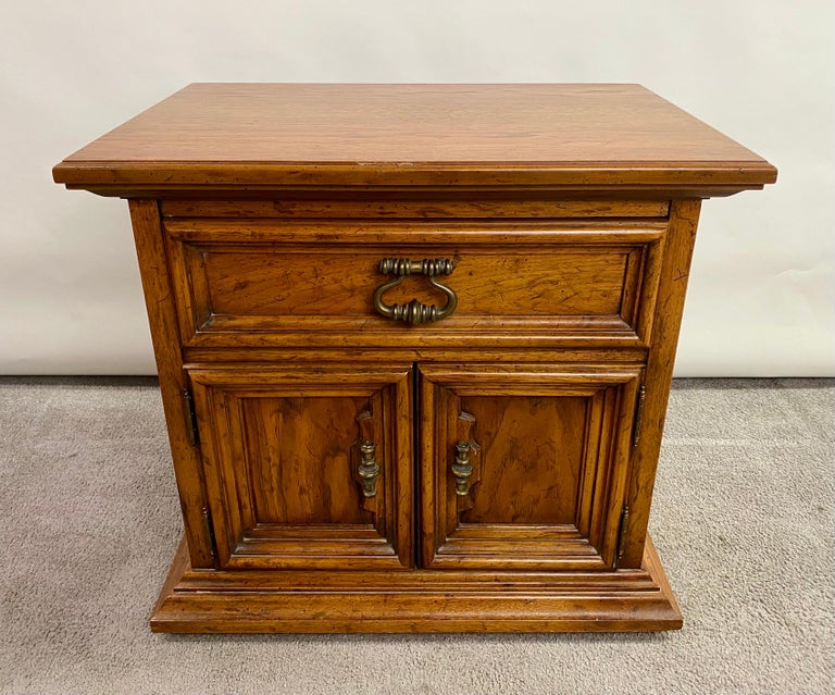 Drexel Heritage Campaign Style Pecan Wood Nightstand or End Table, a ...