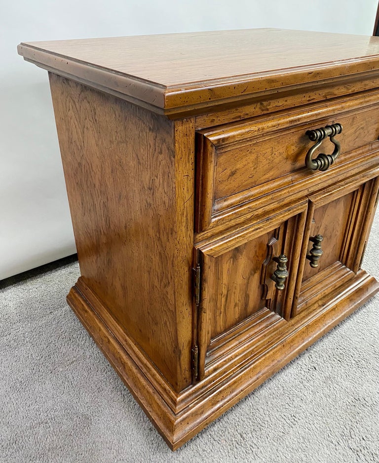 Drexel Heritage Campaign Style Pecan Wood Nightstand or End Table, a ...