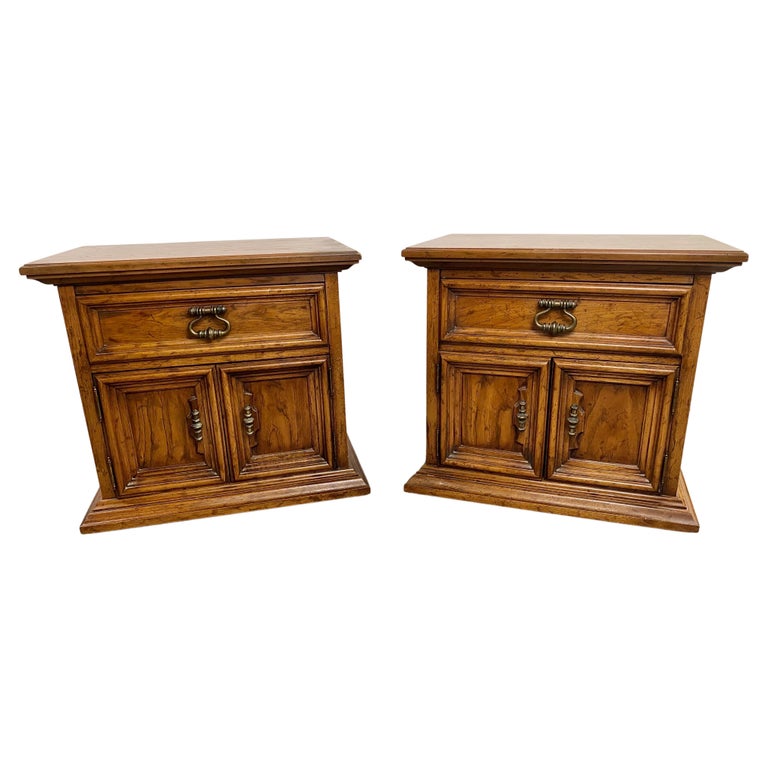 Drexel Heritage Campaign Style Pecan Wood Nightstand or End Table, a ...