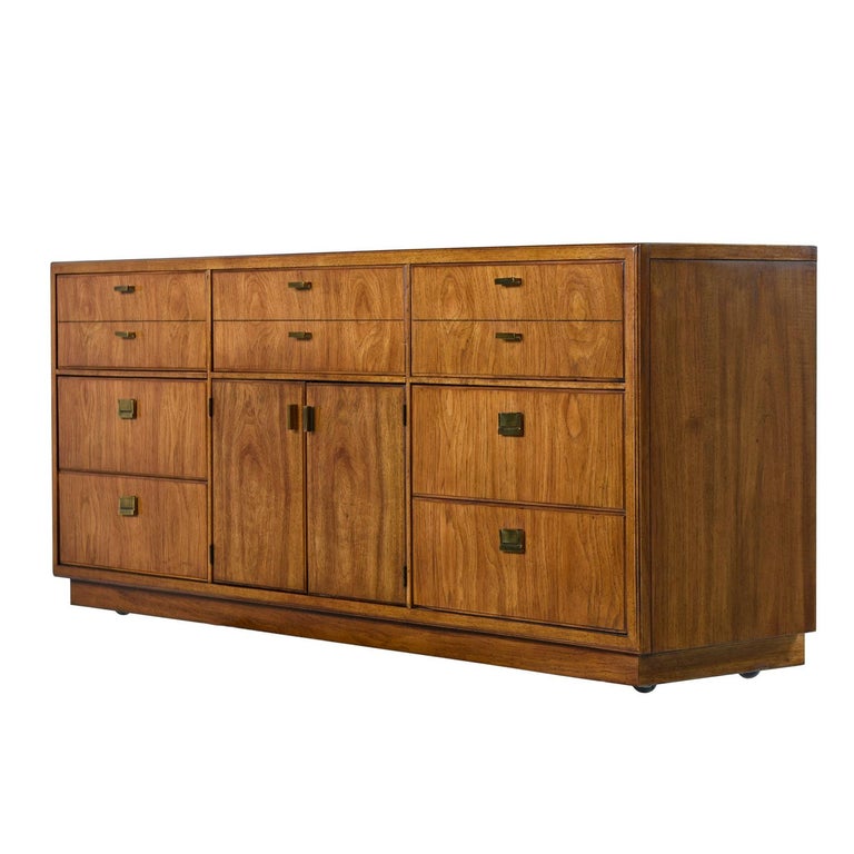 Drexel Heritage Consensus Brass Accent Pecan Dresser, 1970s Campaign ...