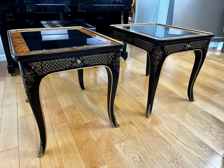 Drexel Heritage Et Cetera Chinoiserie Black and Burl End Tables, a Pair ...