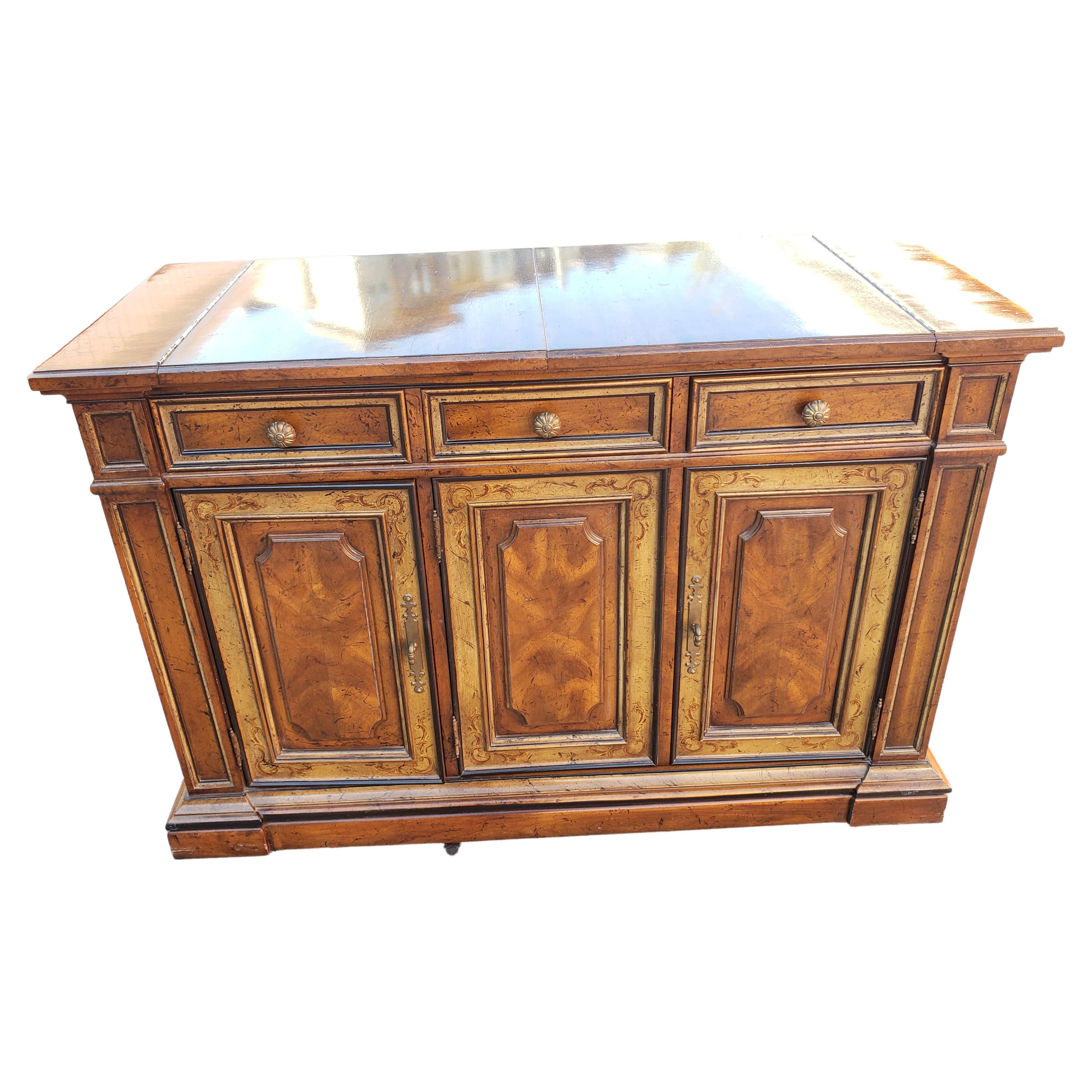 Vintage Drexel Walnut Flat Flip Top Rolling Buffet Sideboard Dry Bar ...