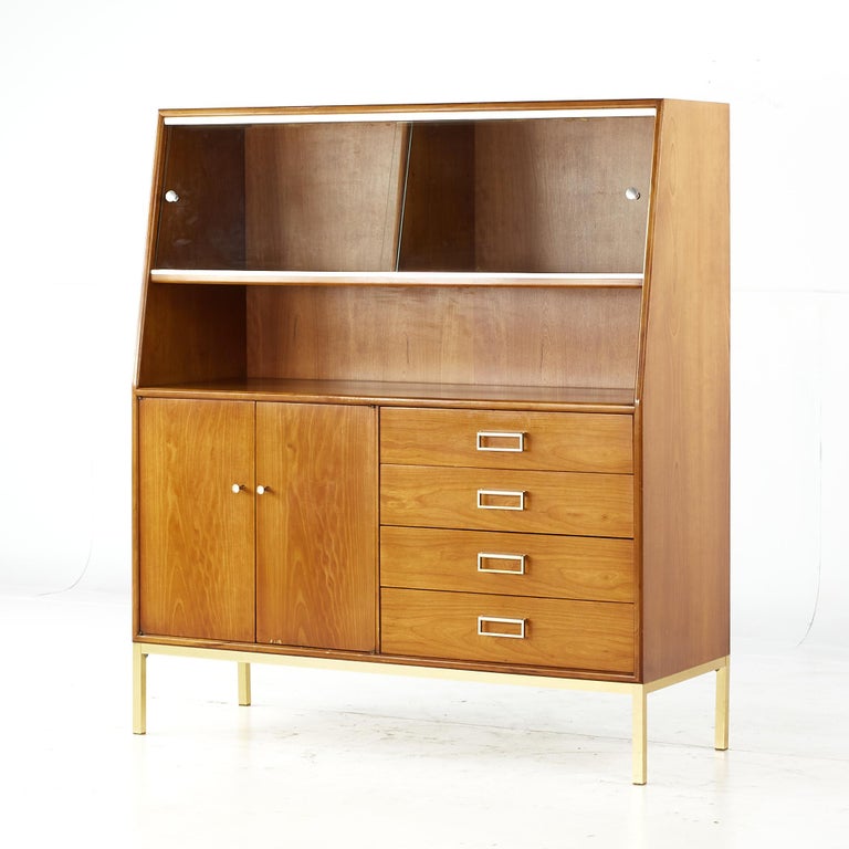 Drexel Suncoast Mid-Century Walnut, Cane and Brass Buffet For Sale at ...