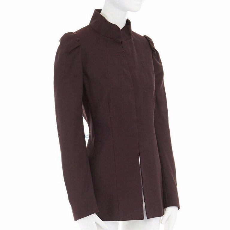 DRIES VAN NOTEN AW15 brown wool cotton princess sleeves chinese mao ...