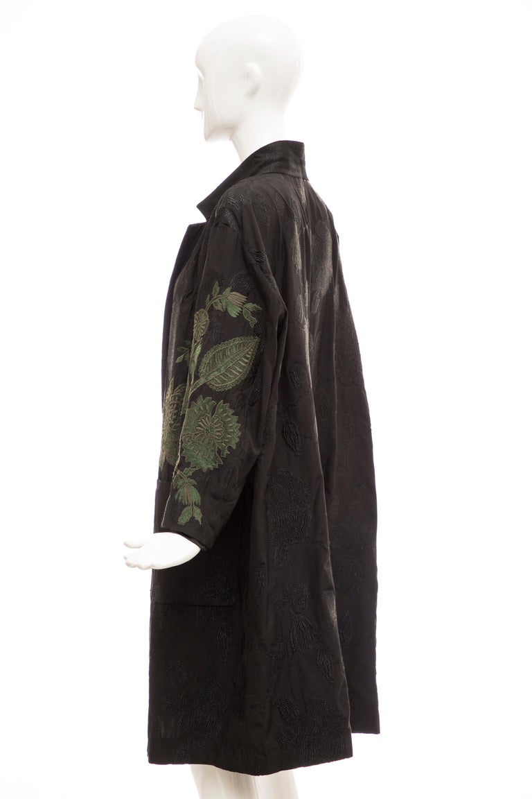 Dries Van Noten Black Cotton Brocade With Green Floral Embroidery ...