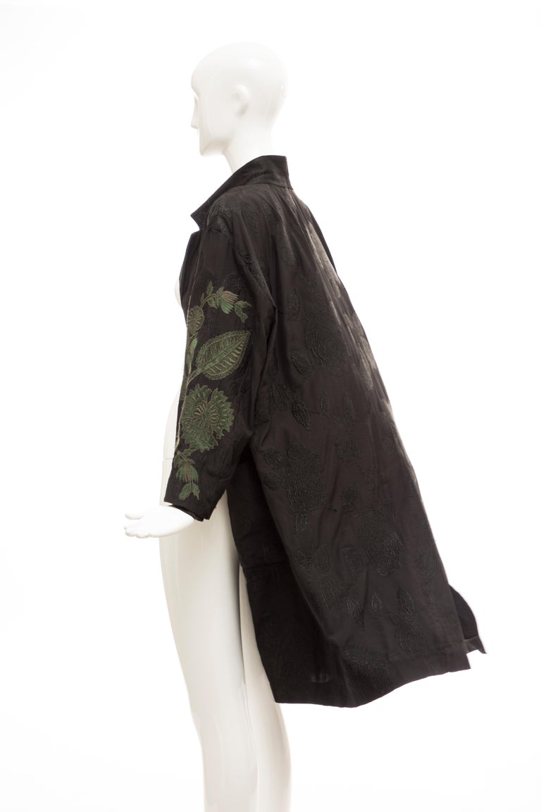 Dries Van Noten Black Cotton Brocade With Green Floral Embroidery ...