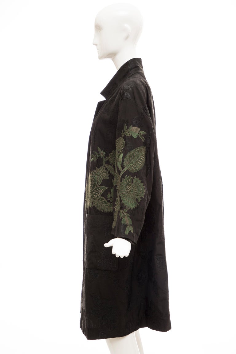 Dries Van Noten Black Cotton Brocade With Green Floral Embroidery ...