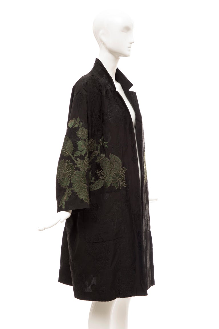 Dries Van Noten Black Cotton Brocade With Green Floral Embroidery ...