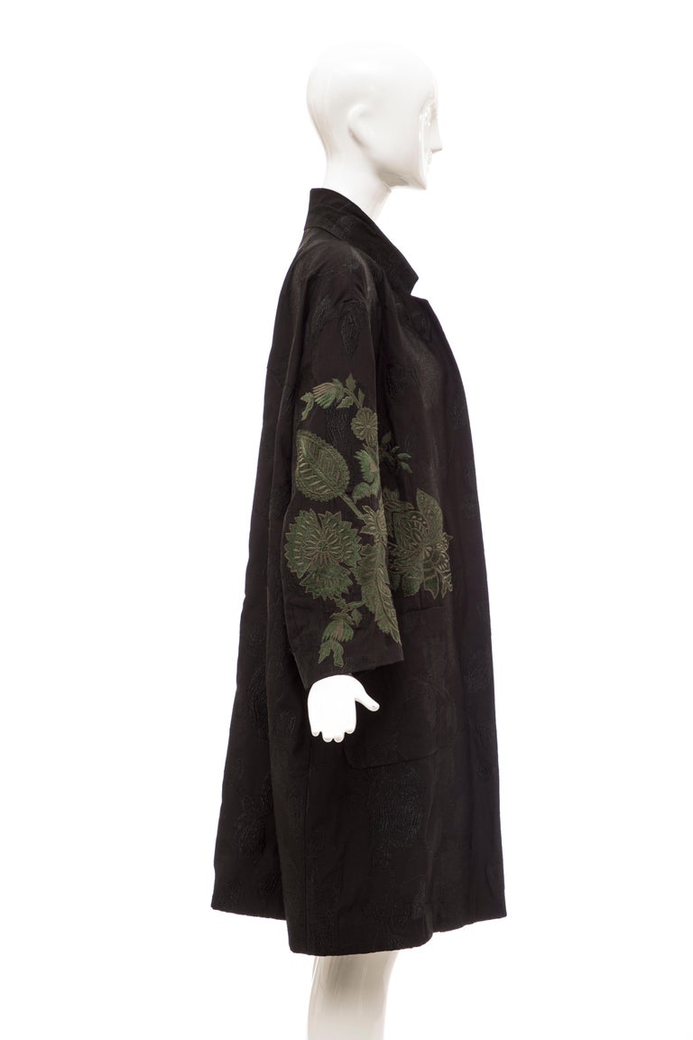 Dries Van Noten Black Cotton Brocade With Green Floral Embroidery ...