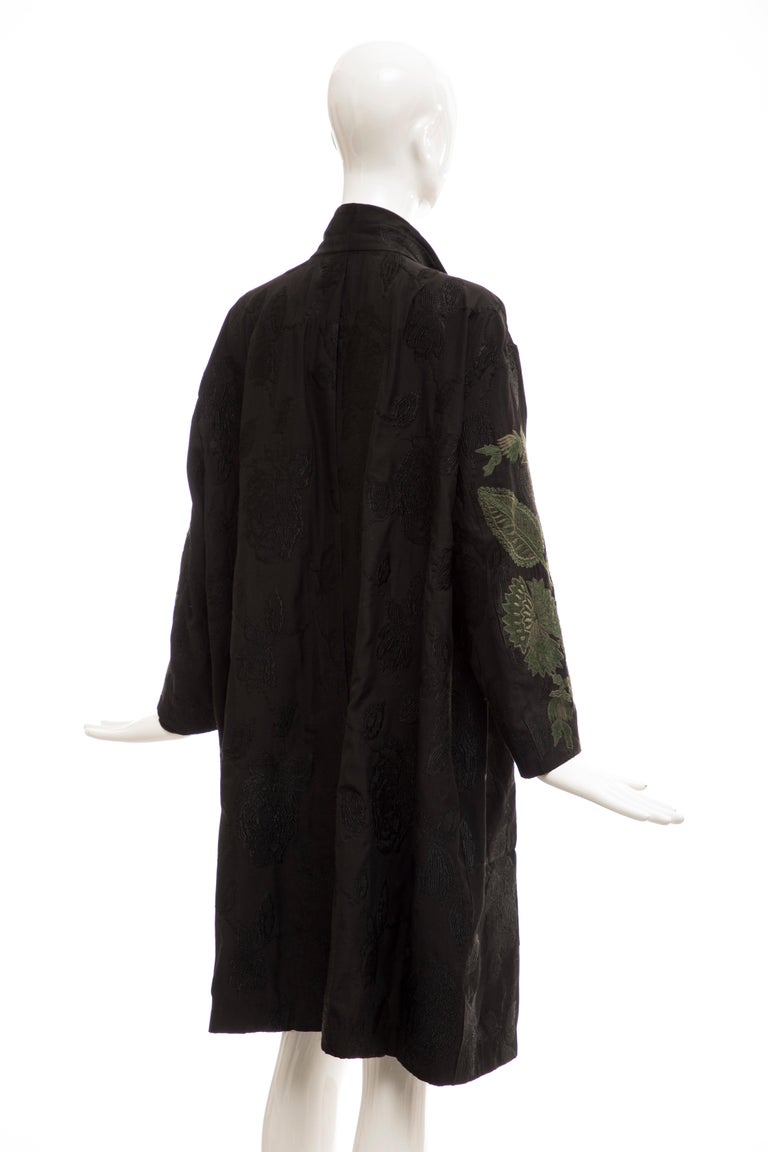 Dries Van Noten Black Cotton Brocade With Green Floral Embroidery ...