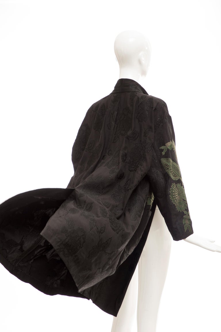 Dries Van Noten Black Cotton Brocade With Green Floral Embroidery ...