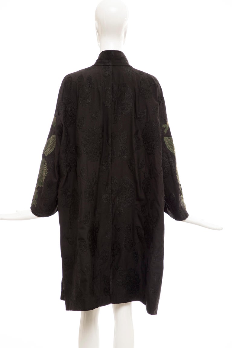 Dries Van Noten Black Cotton Brocade With Green Floral Embroidery ...