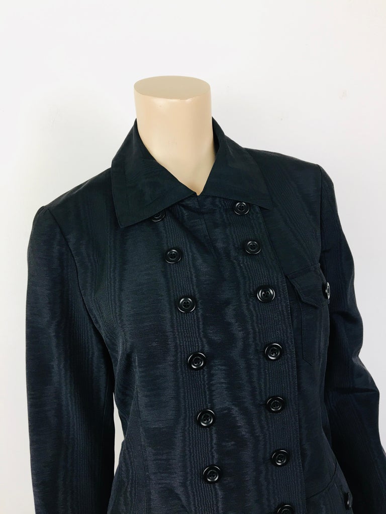 Dries Van Noten Black Moiree Double Breasted Military Style Jacket For Sale at 1stDibs