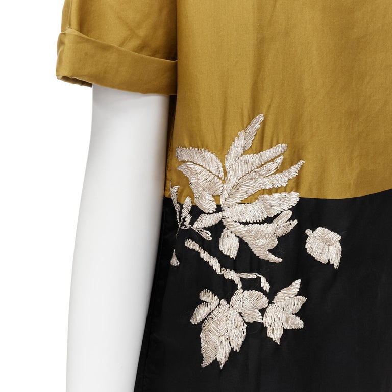 DRIES VAN NOTEN gold black silk gold floral embroidery shift dress FR38 ...