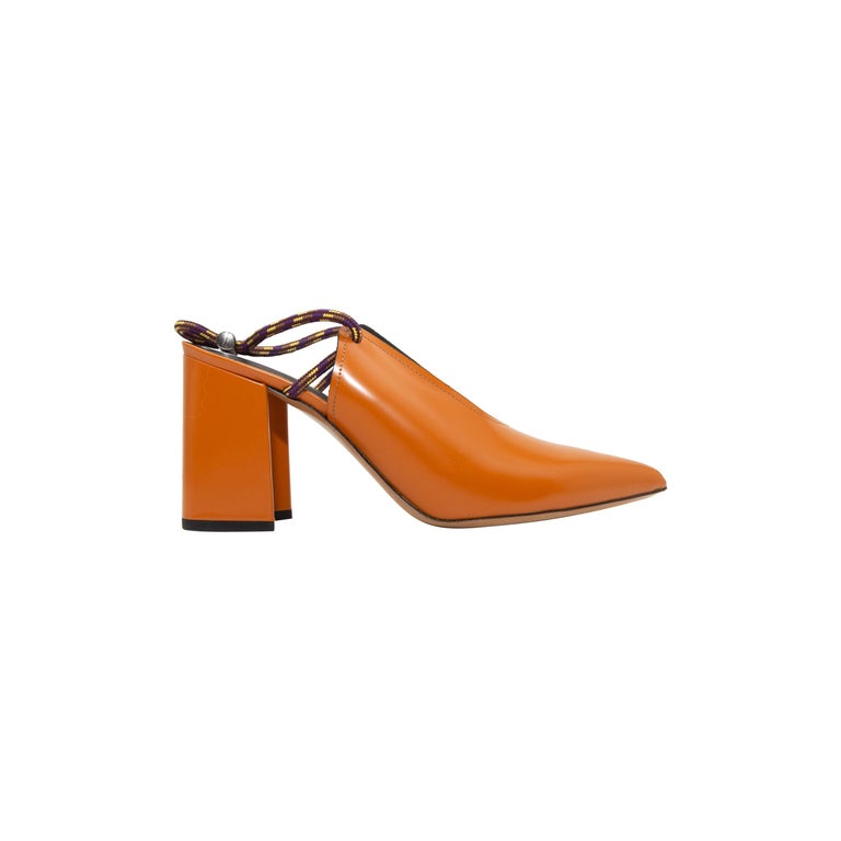 Dries Van Noten Orange Pointed-Toe Leather Slingbacks For Sale at 1stDibs