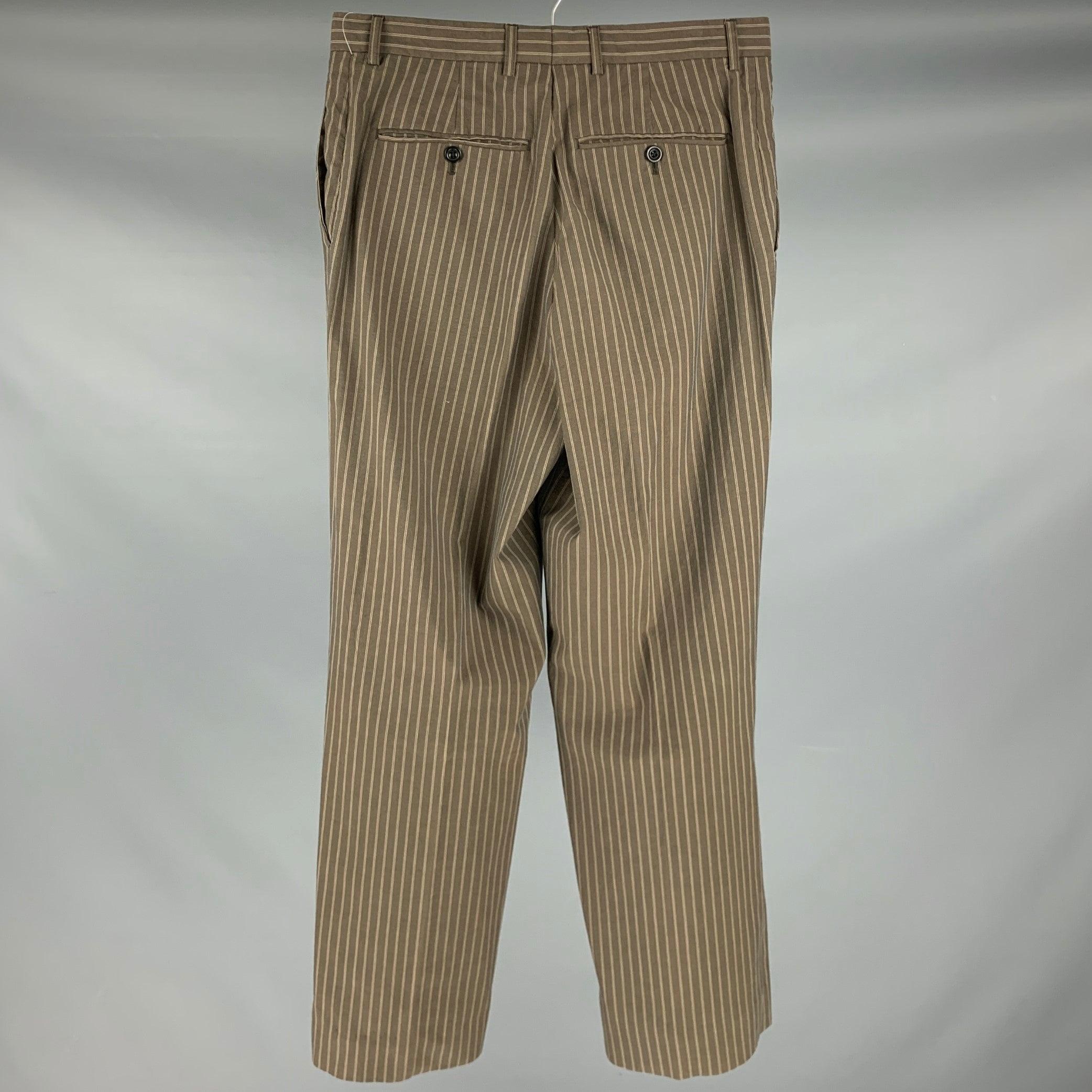 DRIES VAN NOTEN Size 31 Brown Stripe Cotton Zip Fly Dress Pants For ...