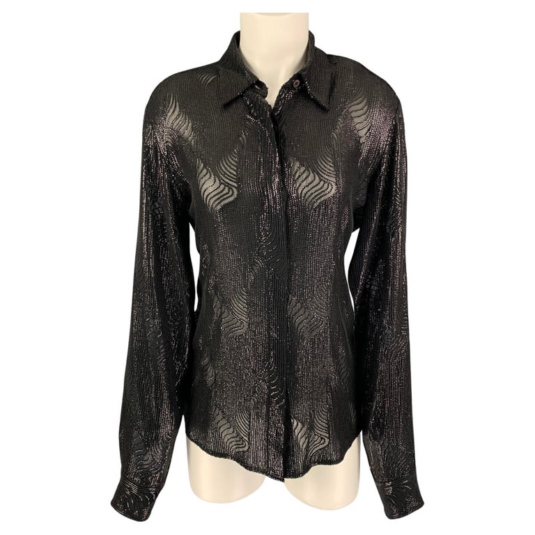 DRIES VAN NOTEN Size M Black Viscose Sequined Hidden Placket Shirt For Sale at 1stDibs