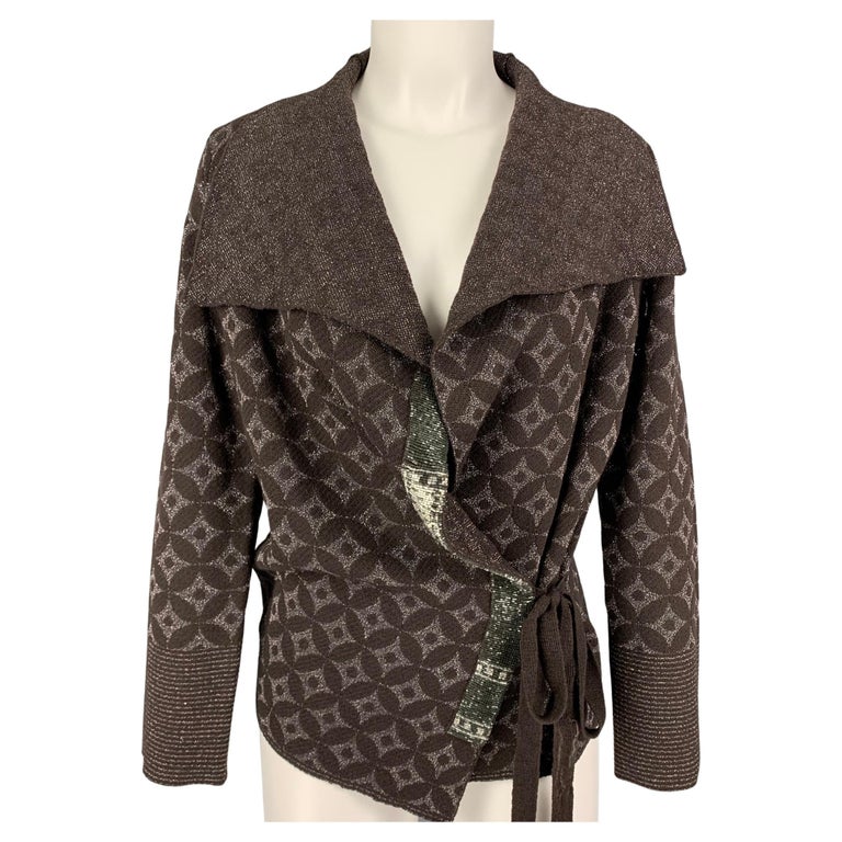 DRIES VAN NOTEN Size S Brown Copper Wool Rayon Abstract Cardigan For ...