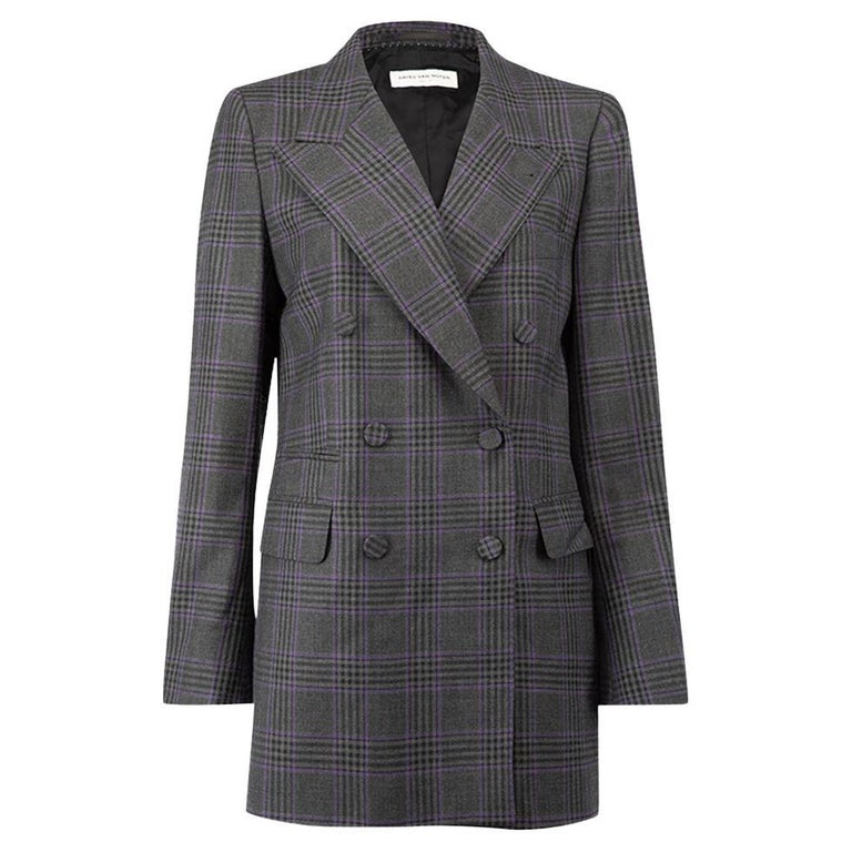 Dries Van Noten Women's Grey Tartan Pattern Double Breasted Blazer For Sale at 1stDibs