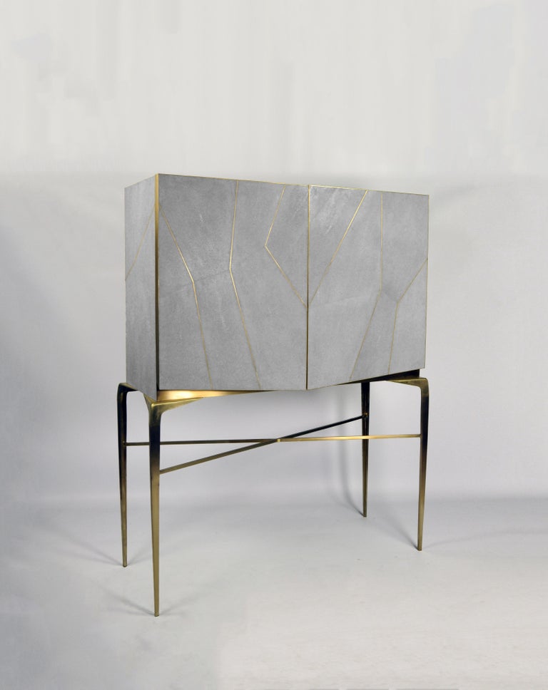 Drink Cabinet Hydra in Genuine Shagreen and Brass by Ginger Brown For Sale at 1stDibs