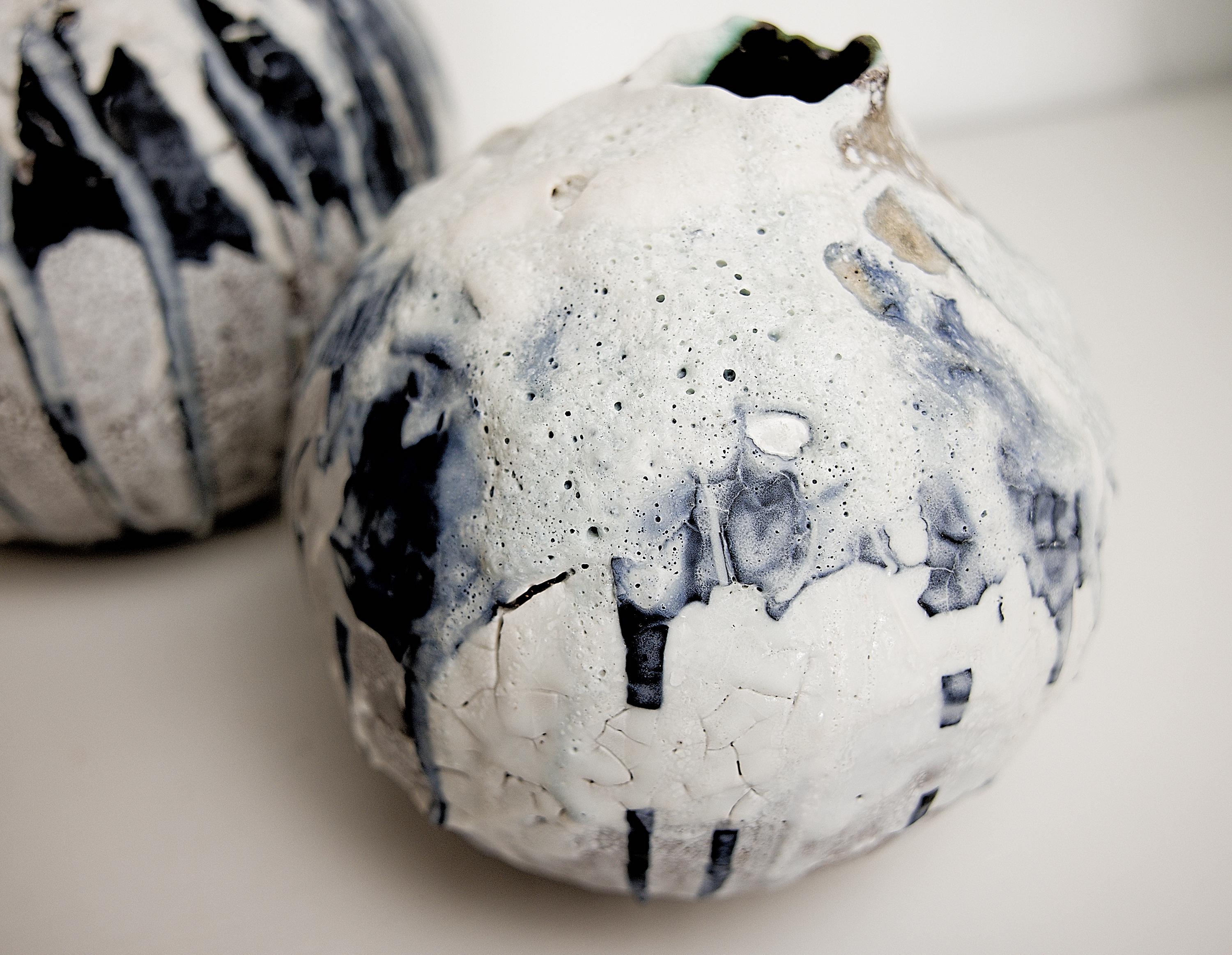 Drippy BLue/Black Moon Vase Handmade II For Sale at 1stDibs