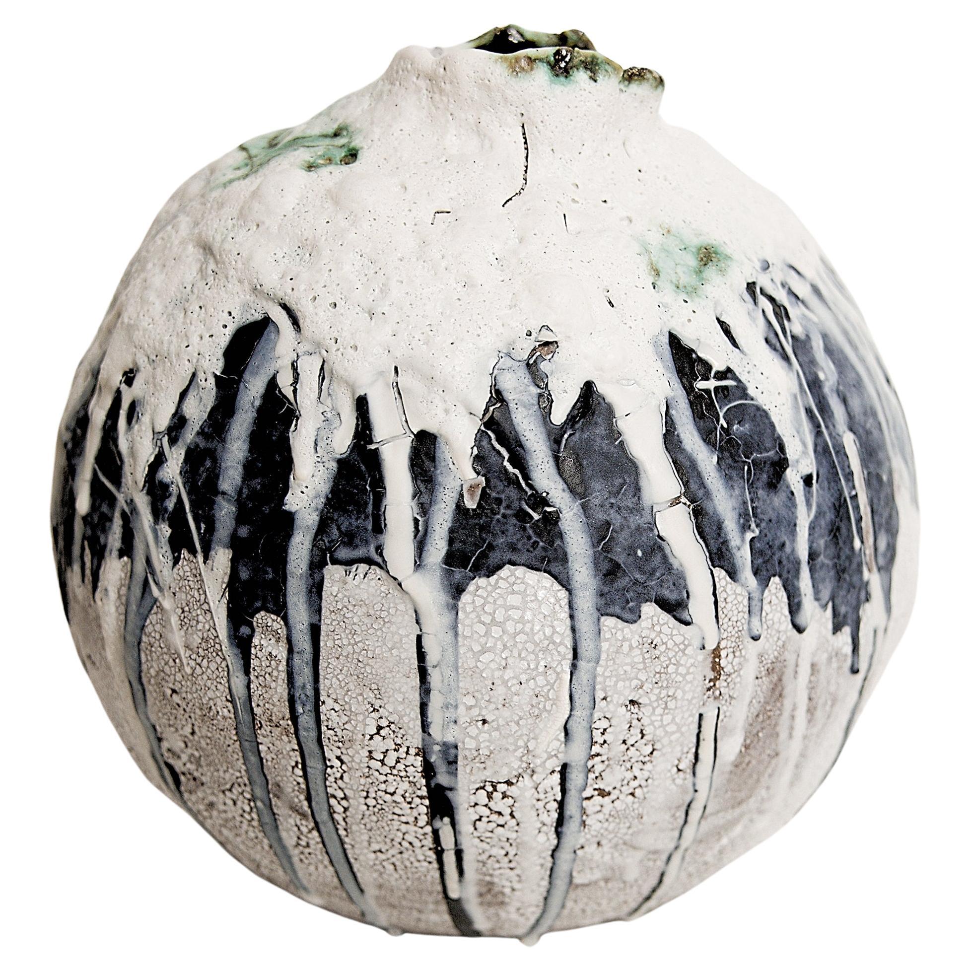 Drippy BLue/Black Moon Vase Handmade III For Sale at 1stDibs
